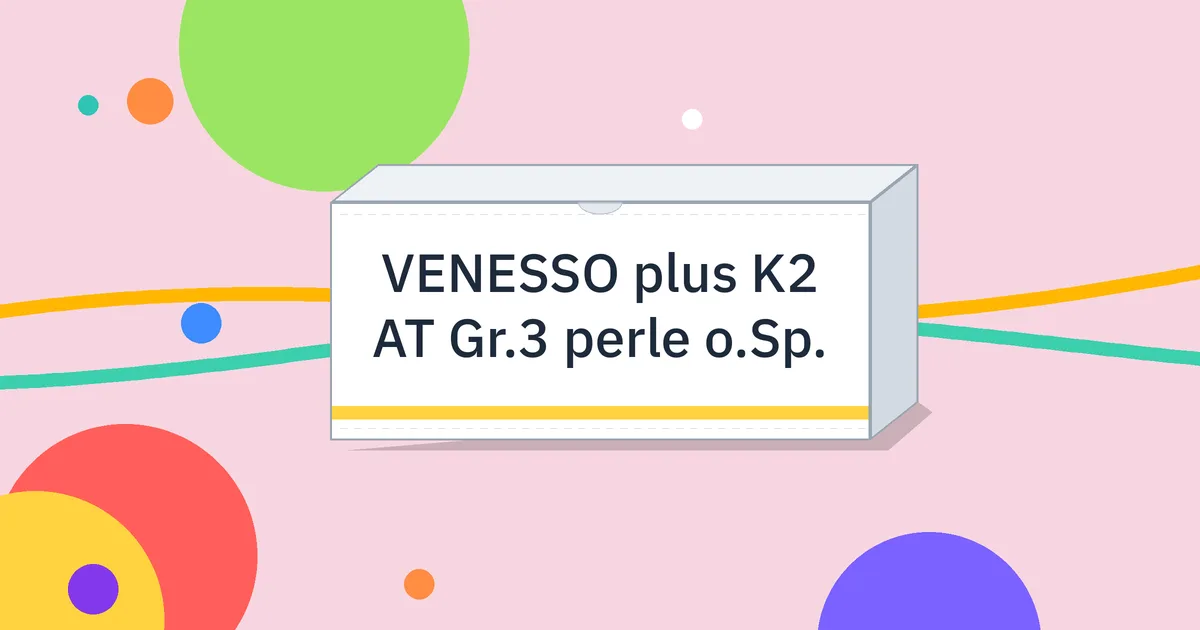 Symbolbild: Packung mit der Aufschrift VENESSO plus K2 AT Gr.3 perle o.Sp. (PZN 03288160) – Verfügbarkeit und Bezug in Apotheken in Frankfurt am Main