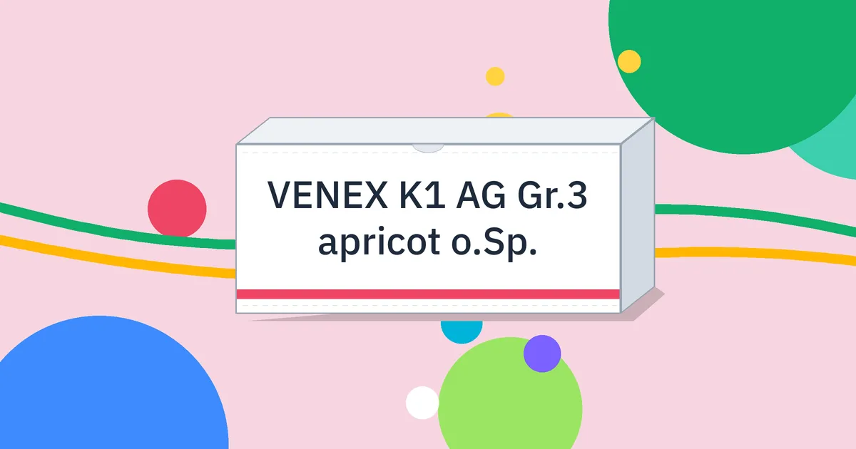 Symbolbild: Packung mit der Aufschrift VENEX K1 AG Gr.3 apricot o.Sp. (PZN 03188978) – Verfügbarkeit und Bezug in Apotheken in Frankfurt am Main