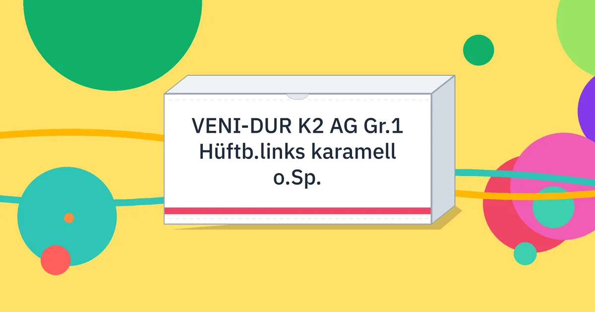 Symbolbild: Packung mit der Aufschrift VENI-DUR K2 AG Gr.1 Hüftb.links karamell o.Sp. (PZN 13760592) – Verfügbarkeit und Bezug in Apotheken in Frankfurt am Main