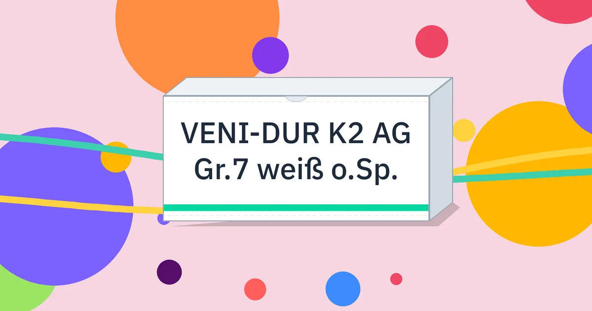 Symbolbild: Packung mit der Aufschrift VENI-DUR K2 AG Gr.7 weiß o.Sp. (PZN 03246351) – Verfügbarkeit und Bezug in Apotheken in Frankfurt am Main