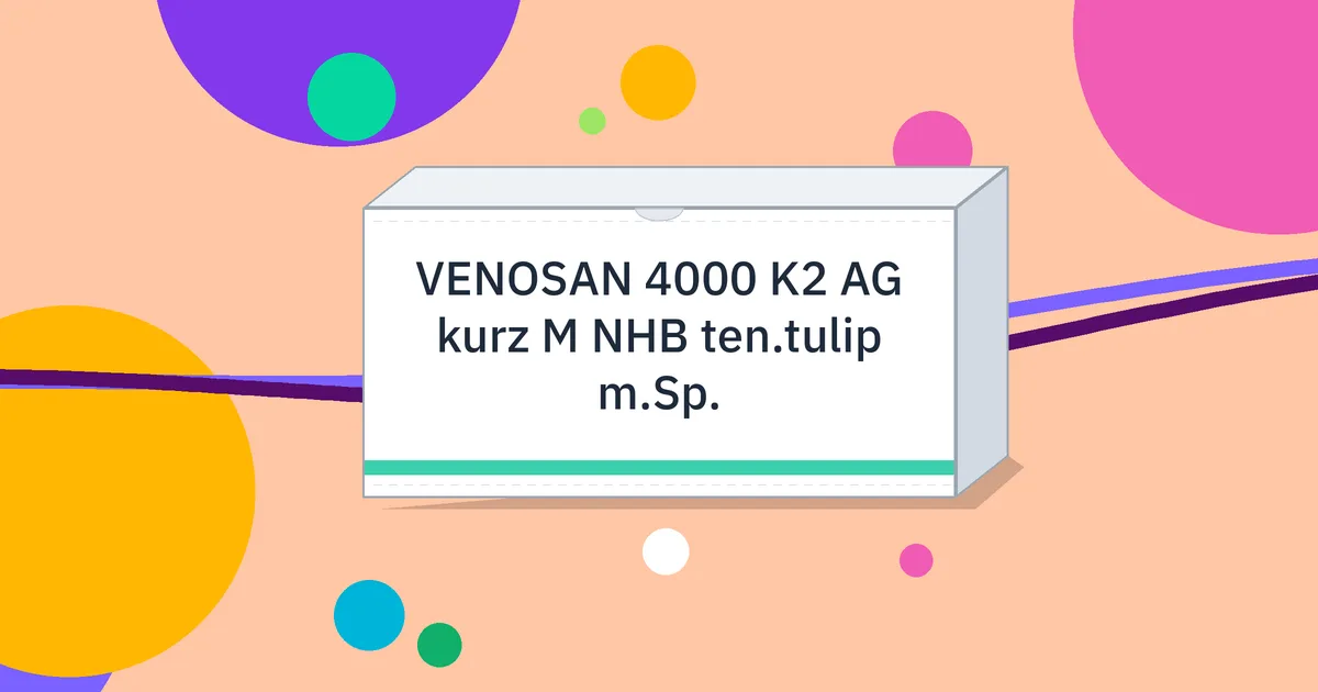 Symbolbild: Packung mit der Aufschrift VENOSAN 4000 K2 AG kurz M NHB ten.tulip m.Sp. (PZN 19154616) – Verfügbarkeit und Bezug in Apotheken in Frankfurt am Main