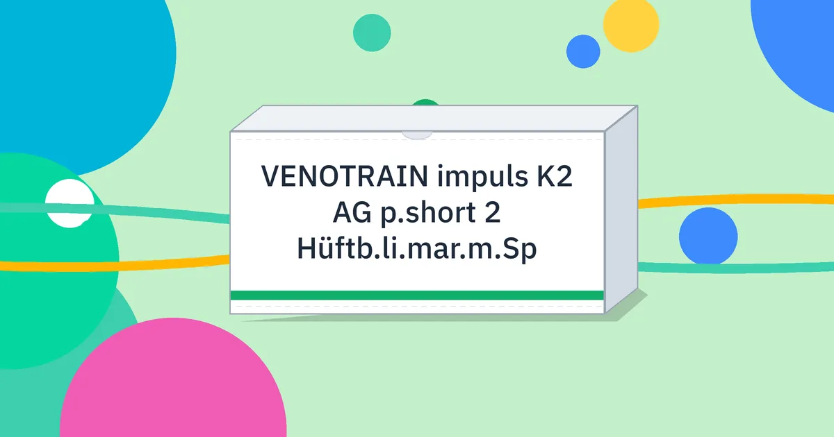 Symbolbild: Packung mit der Aufschrift VENOTRAIN impuls K2 AG p.short 2 Hüftb.li.mar.m.Sp (PZN 15218874) – Verfügbarkeit und Bezug in Apotheken in Frankfurt am Main