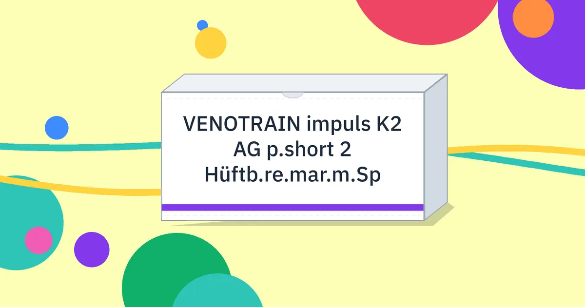 Symbolbild: Packung mit der Aufschrift VENOTRAIN impuls K2 AG p.short 2 Hüftb.re.mar.m.Sp (PZN 15216527) – Verfügbarkeit und Bezug in Apotheken in Frankfurt am Main