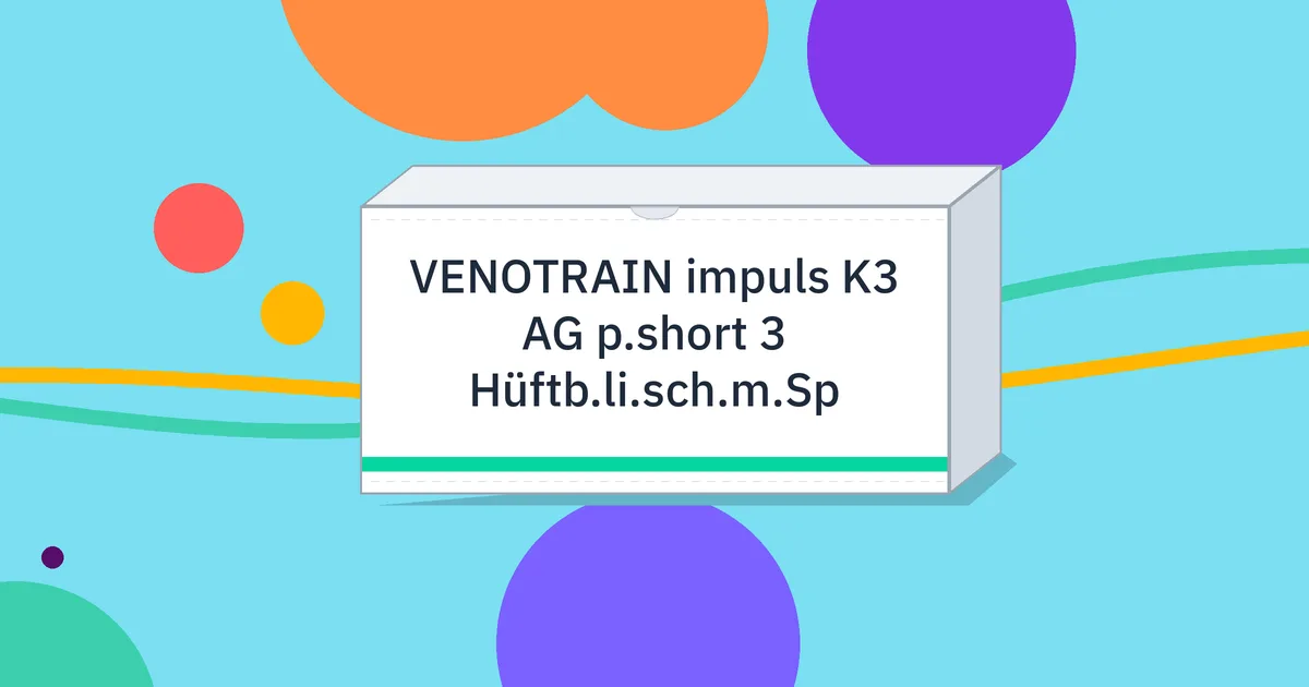 Symbolbild: Packung mit der Aufschrift VENOTRAIN impuls K3 AG p.short 3 Hüftb.li.sch.m.Sp (PZN 10295746) – Verfügbarkeit und Bezug in Apotheken in Frankfurt am Main