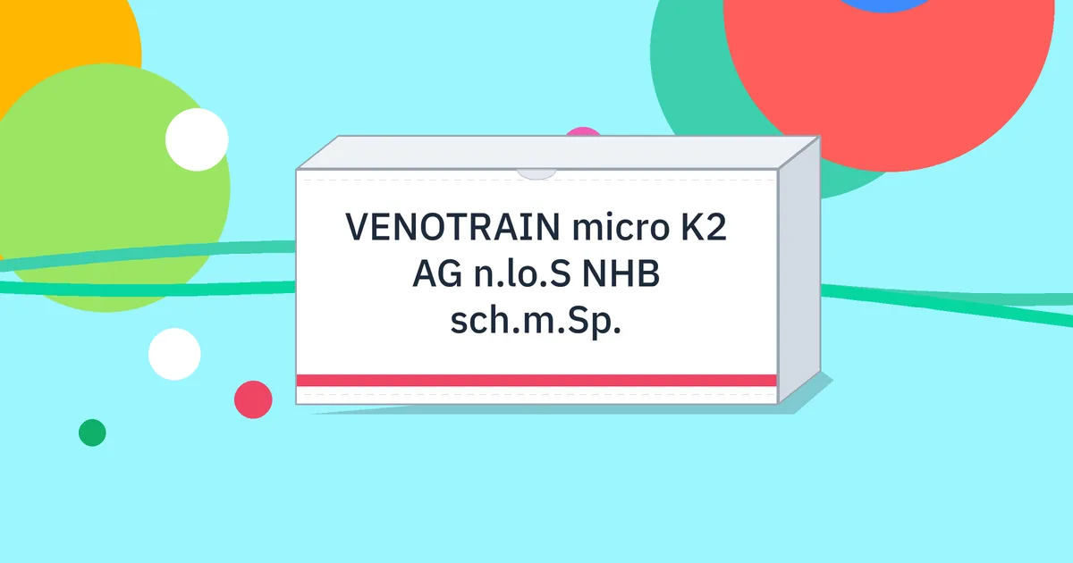 Symbolbild: Packung mit der Aufschrift VENOTRAIN micro K2 AG n.lo.S NHB sch.m.Sp. (PZN 04467433) – Verfügbarkeit und Bezug in Apotheken in Frankfurt am Main