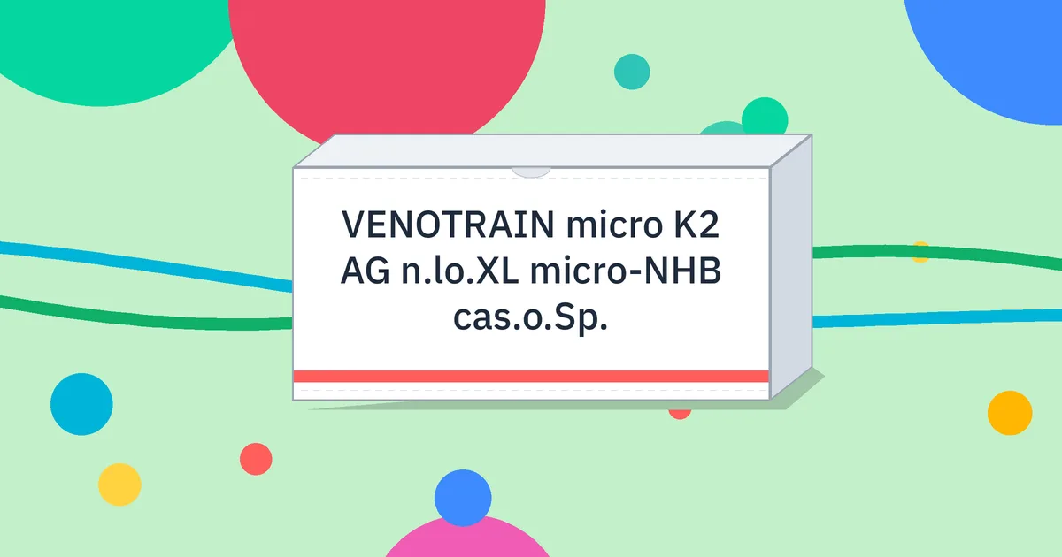 Symbolbild: Packung mit der Aufschrift VENOTRAIN micro K2 AG n.lo.XL micro-NHB cas.o.Sp. (PZN 20758704) – Verfügbarkeit und Bezug in Apotheken in Frankfurt am Main