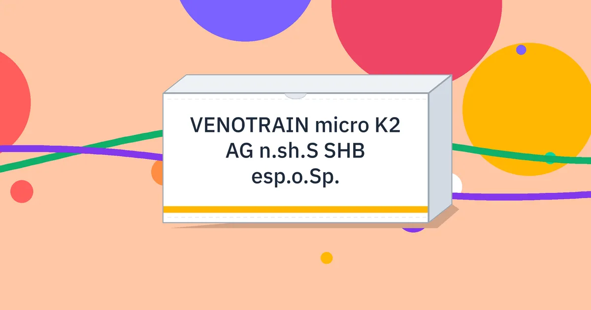 Symbolbild: Packung mit der Aufschrift VENOTRAIN micro K2 AG n.sh.S SHB esp.o.Sp. (PZN 05715198) – Verfügbarkeit und Bezug in Apotheken in Frankfurt am Main
