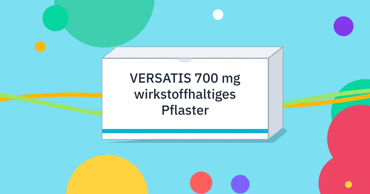 Symbolbild: Packung mit der Aufschrift VERSATIS 700 mg wirkstoffhaltiges Pflaster (PZN 15266465) – Verfügbarkeit und Bezug in Apotheken in Frankfurt am Main