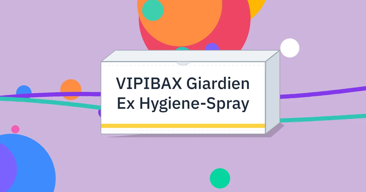 Symbolbild: Packung mit der Aufschrift VIPIBAX Giardien Ex Hygiene-Spray (PZN 20551417) – Verfügbarkeit und Bezug in Apotheken in Frankfurt am Main