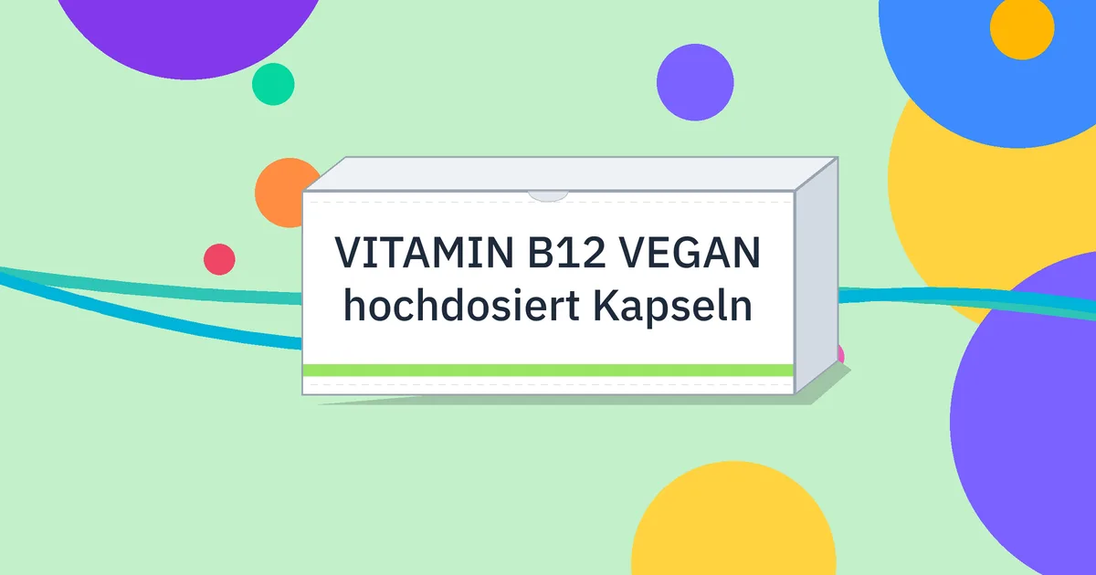 Symbolbild: Packung mit der Aufschrift VITAMIN B12 VEGAN hochdosiert Kapseln (PZN 18362063) – Verfügbarkeit und Bezug in Apotheken in Frankfurt am Main