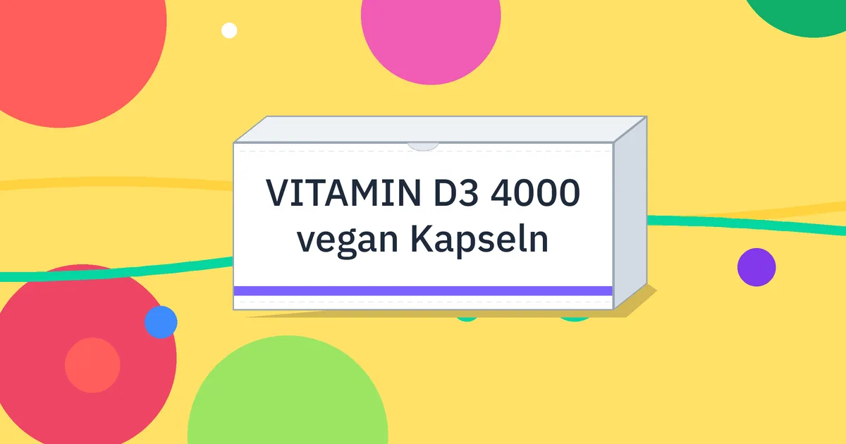 Symbolbild: Packung mit der Aufschrift VITAMIN D3 4000 vegan Kapseln (PZN 18666260) – Verfügbarkeit und Bezug in Apotheken in Frankfurt am Main