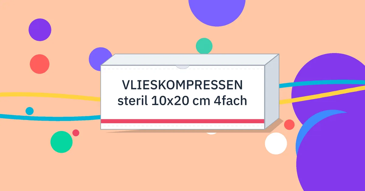 Symbolbild: Packung mit der Aufschrift VLIESKOMPRESSEN steril 10x20 cm 4fach (PZN 18020931) – Verfügbarkeit und Bezug in Apotheken in Frankfurt am Main