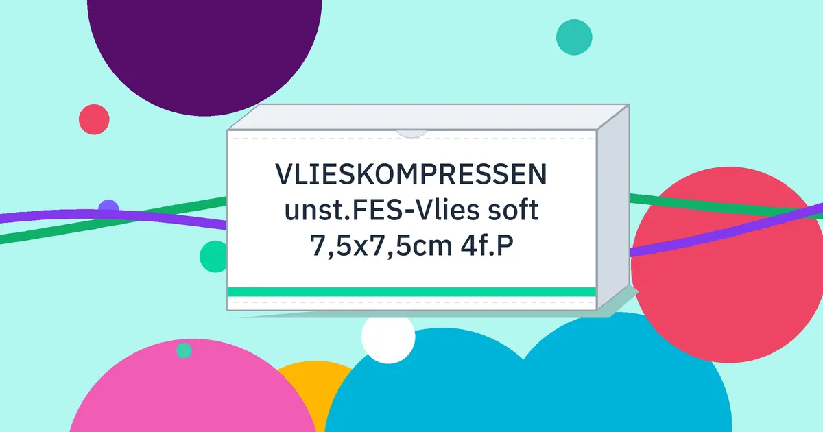 Symbolbild: Packung mit der Aufschrift VLIESKOMPRESSEN unst.FES-Vlies soft 7,5x7,5cm 4f.P (PZN 20156313) – Verfügbarkeit und Bezug in Apotheken in Frankfurt am Main