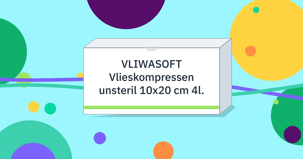 Symbolbild: Packung mit der Aufschrift VLIWASOFT Vlieskompressen unsteril 10x20 cm 4l. (PZN 17834181) – Verfügbarkeit und Bezug in Apotheken in Frankfurt am Main