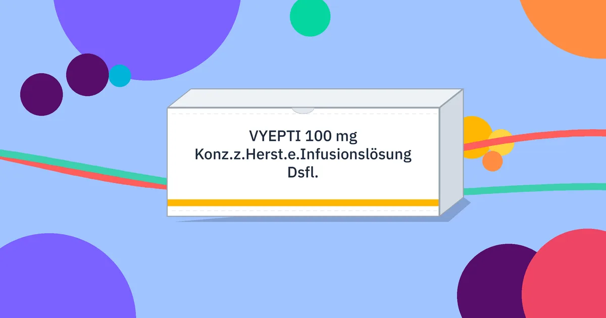 Symbolbild: Packung mit der Aufschrift VYEPTI 100 mg Konz.z.Herst.e.Infusionslösung Dsfl. (PZN 18004381) – Verfügbarkeit und Bezug in Apotheken in Frankfurt am Main