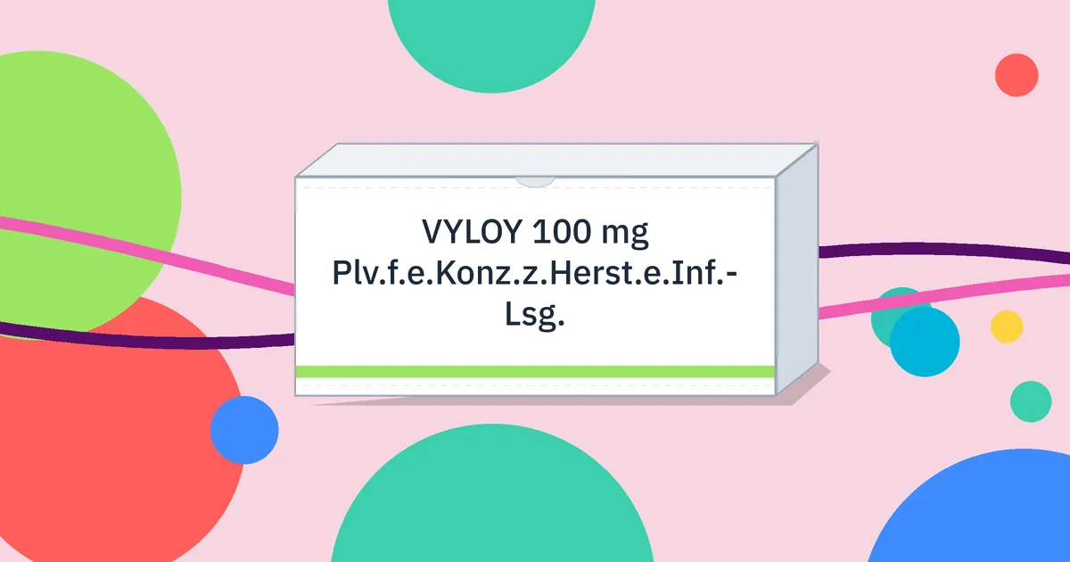 Symbolbild: Packung mit der Aufschrift VYLOY 100 mg Plv.f.e.Konz.z.Herst.e.Inf.-Lsg. (PZN 19294197) – Verfügbarkeit und Bezug in Apotheken in Frankfurt am Main