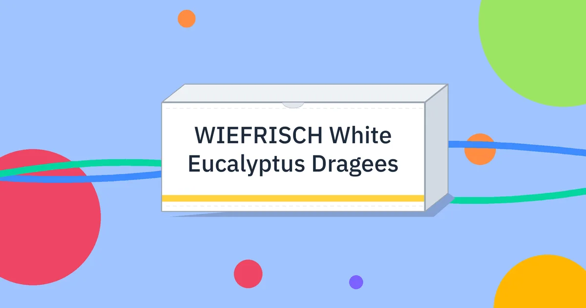 Symbolbild: Packung mit der Aufschrift WIEFRISCH White Eucalyptus Dragees (PZN 01333353) – Verfügbarkeit und Bezug in Apotheken in Frankfurt am Main
