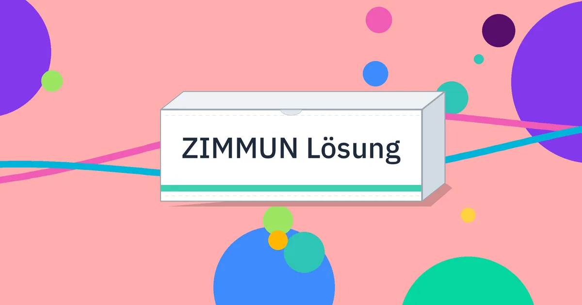 Symbolbild: Packung mit der Aufschrift ZIMMUN Lösung (PZN 04906074) – Verfügbarkeit und Bezug in Apotheken in Frankfurt am Main