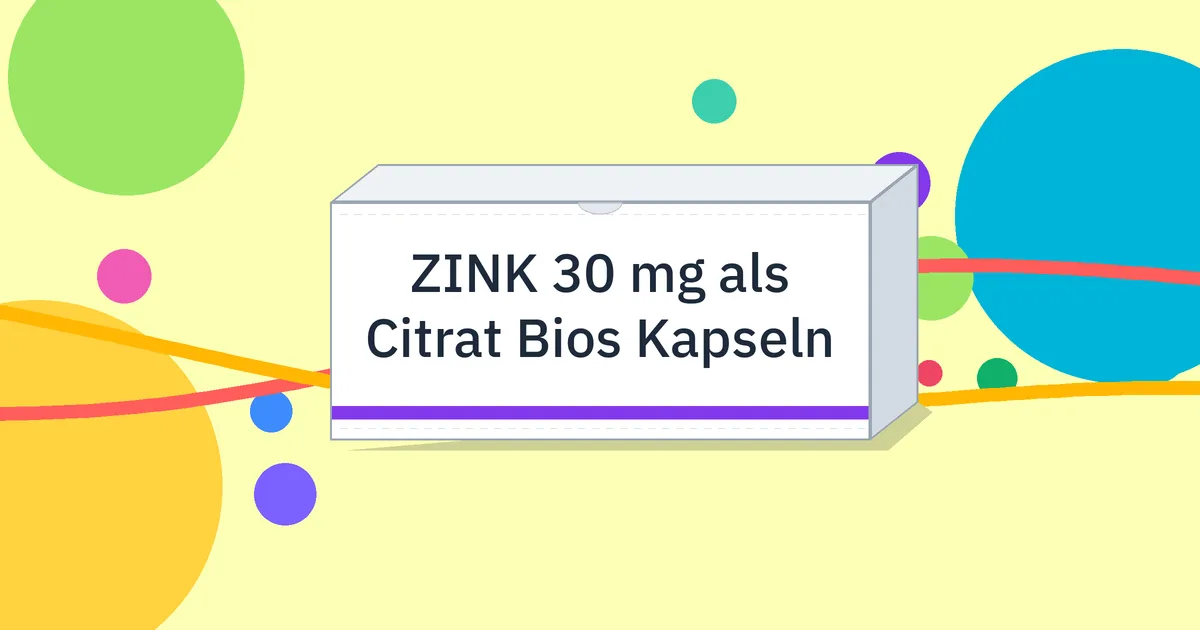 Symbolbild: Packung mit der Aufschrift ZINK 30 mg als Citrat Bios Kapseln (PZN 20284086) – Verfügbarkeit und Bezug in Apotheken in Frankfurt am Main