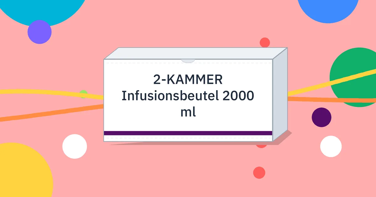 Symbolbild: Packung mit der Aufschrift 2-KAMMER Infusionsbeutel 2000 ml (PZN 04996858) – Verfügbarkeit und Bezug in Apotheken in Frankfurt am Main