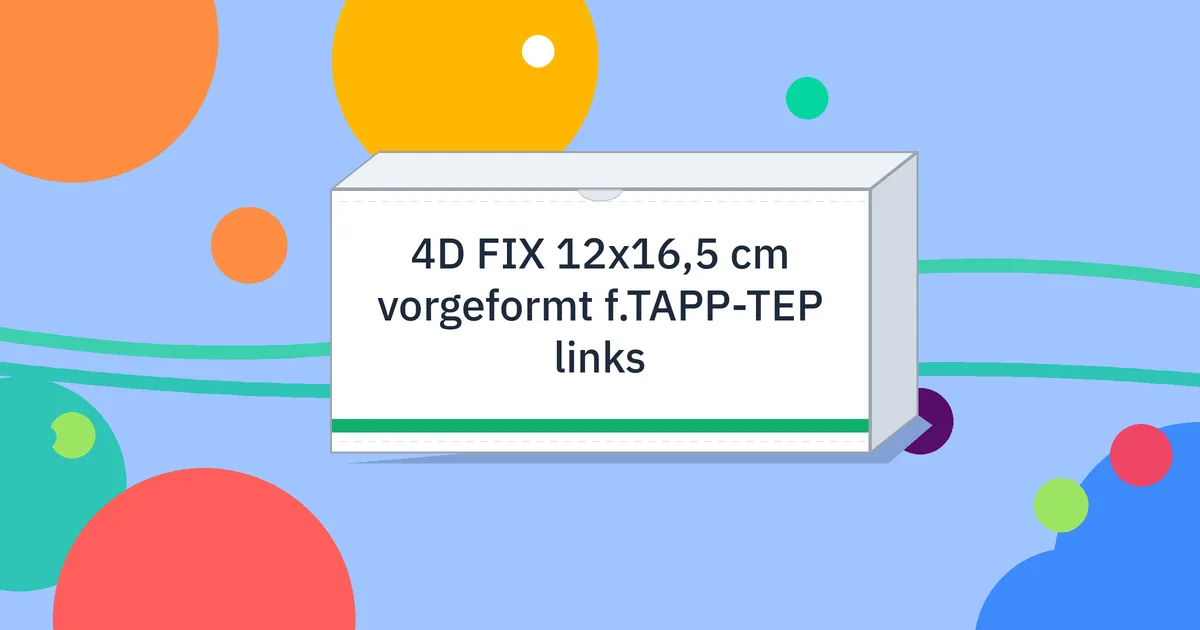 Symbolbild: Packung mit der Aufschrift 4D FIX 12x16,5 cm vorgeformt f.TAPP-TEP links (PZN 20581588) – Verfügbarkeit und Bezug in Apotheken in Frankfurt am Main