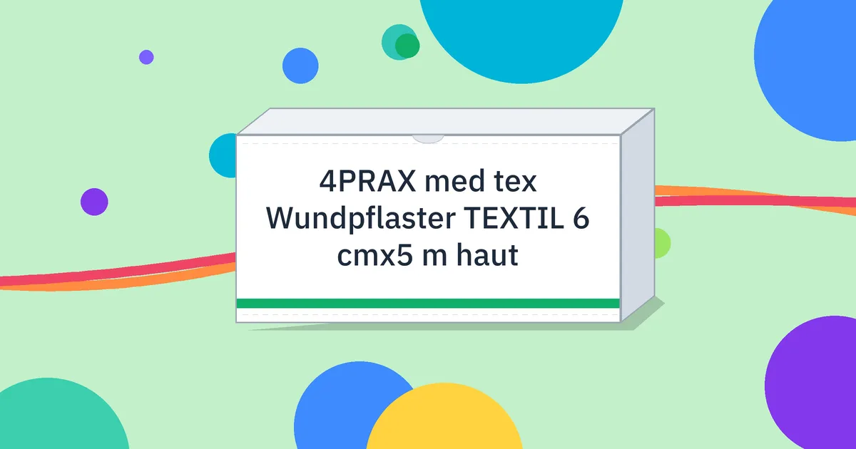 Symbolbild: Packung mit der Aufschrift 4PRAX med tex Wundpflaster TEXTIL 6 cmx5 m haut (PZN 20231144) – Verfügbarkeit und Bezug in Apotheken in Frankfurt am Main