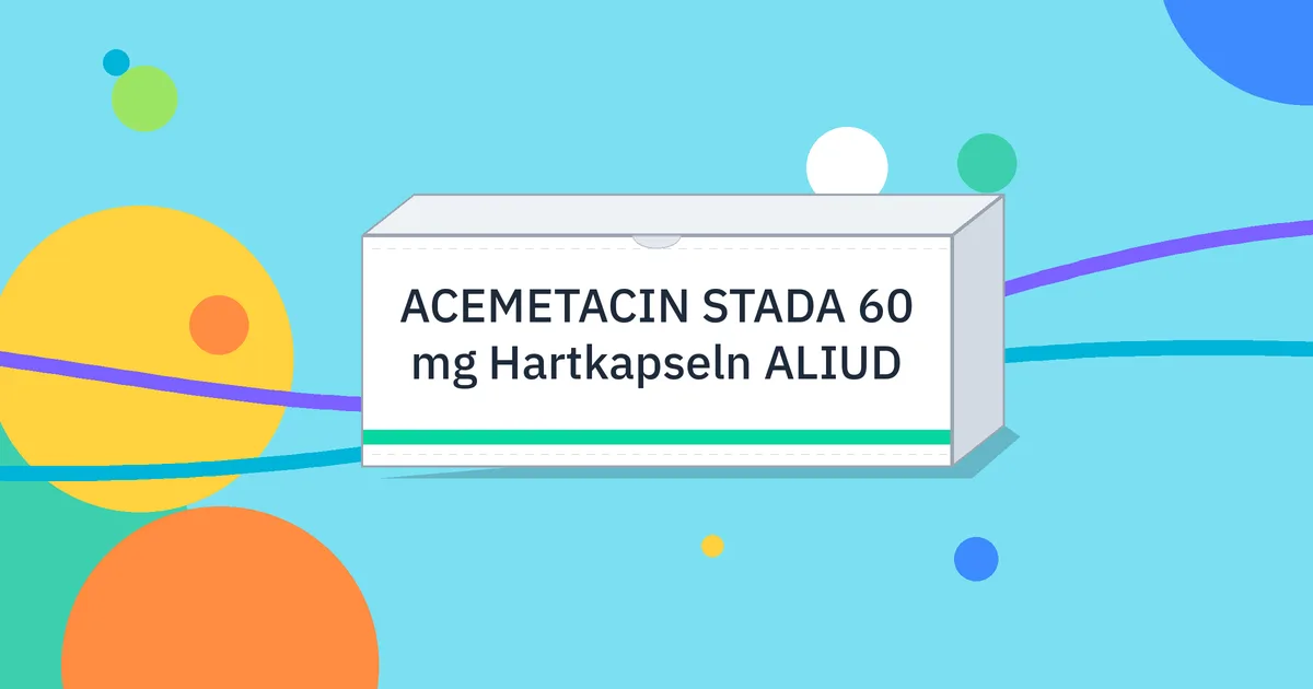 Symbolbild: Packung mit der Aufschrift ACEMETACIN STADA 60 mg Hartkapseln ALIUD (PZN 11140520) – Verfügbarkeit und Bezug in Apotheken in Frankfurt am Main