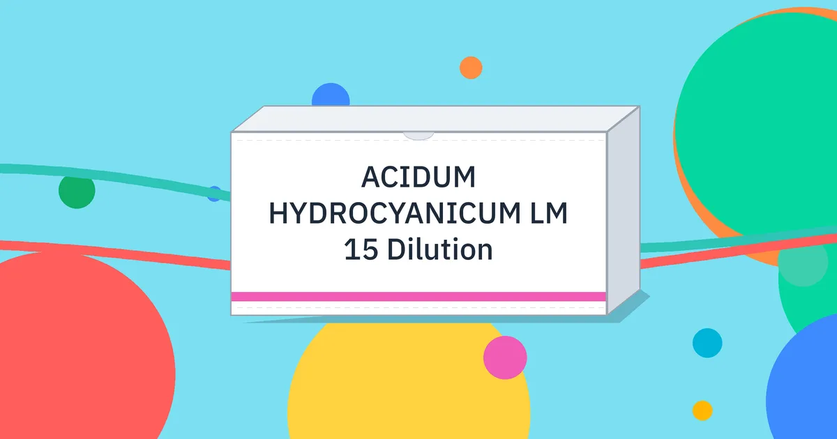 Symbolbild: Packung mit der Aufschrift ACIDUM HYDROCYANICUM LM 15 Dilution (PZN 13278369) – Verfügbarkeit und Bezug in Apotheken in Frankfurt am Main