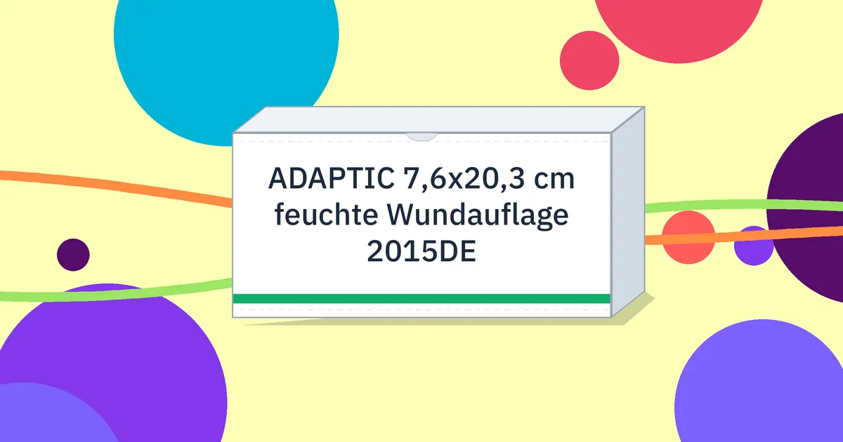 Symbolbild: Packung mit der Aufschrift ADAPTIC 7,6x20,3 cm feuchte Wundauflage 2015DE (PZN 16741299) – Verfügbarkeit und Bezug in Apotheken in Frankfurt am Main