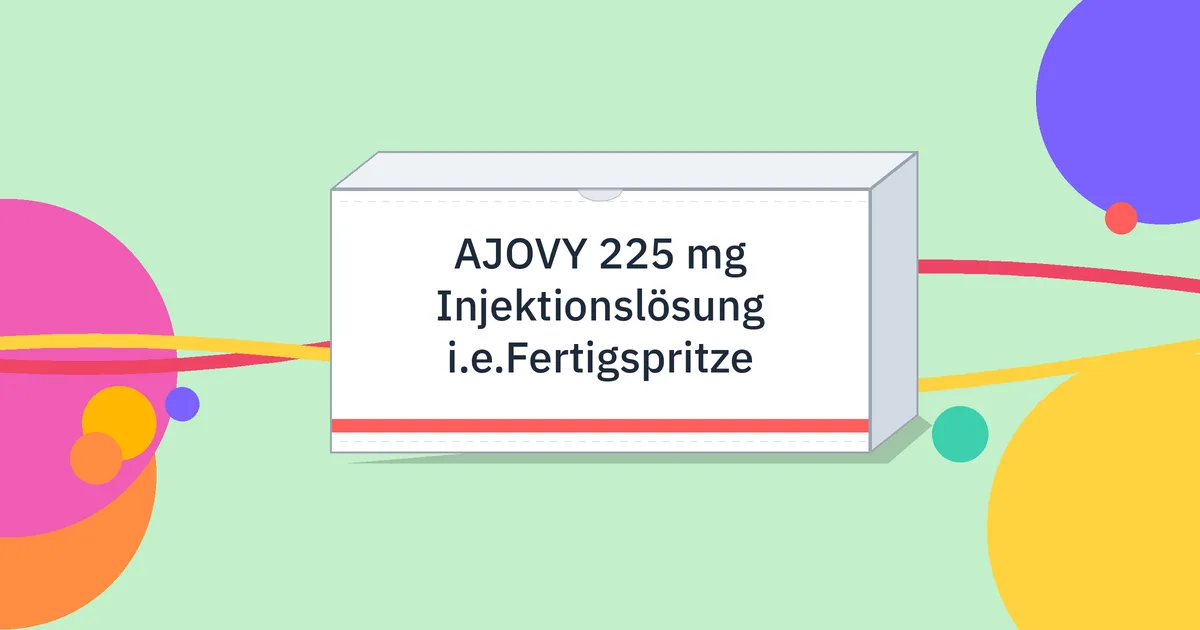 Symbolbild: Packung mit der Aufschrift AJOVY 225 mg Injektionslösung i.e.Fertigspritze (PZN 20039292) – Verfügbarkeit und Bezug in Apotheken in Frankfurt am Main