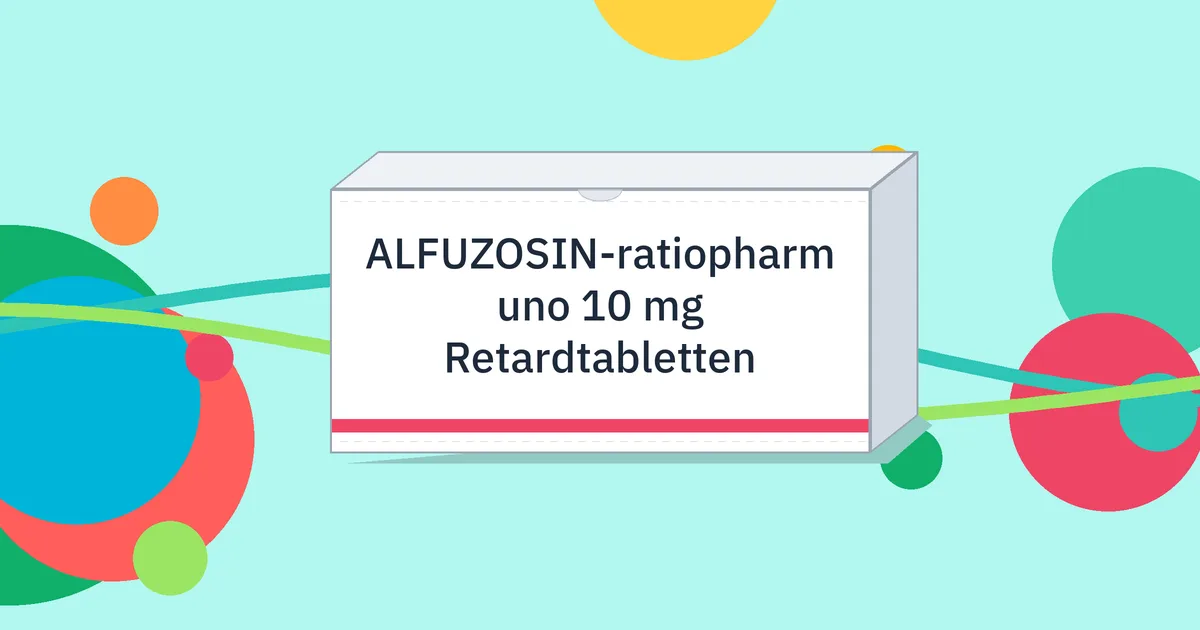 Symbolbild: Packung mit der Aufschrift ALFUZOSIN-ratiopharm uno 10 mg Retardtabletten (PZN 04673977) – Verfügbarkeit und Bezug in Apotheken in Frankfurt am Main