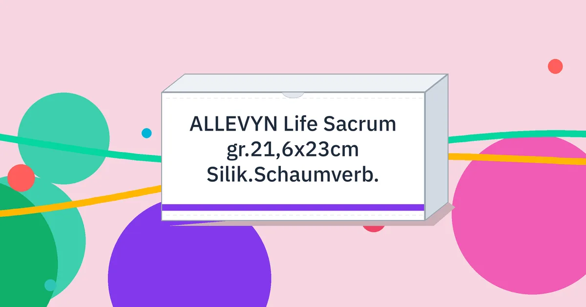 Symbolbild: Packung mit der Aufschrift ALLEVYN Life Sacrum gr.21,6x23cm Silik.Schaumverb. (PZN 02495129) – Verfügbarkeit und Bezug in Apotheken in Frankfurt am Main