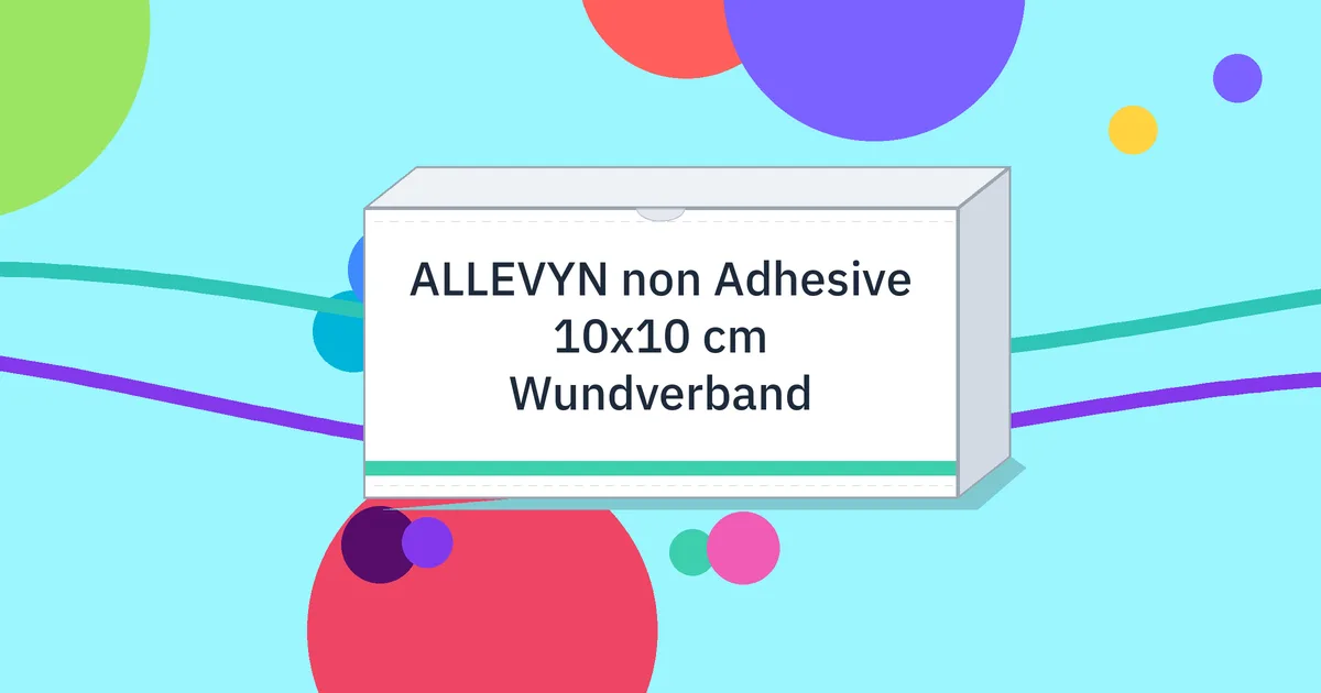 Symbolbild: Packung mit der Aufschrift ALLEVYN non Adhesive 10x10 cm Wundverband (PZN 19957077) – Verfügbarkeit und Bezug in Apotheken in Frankfurt am Main