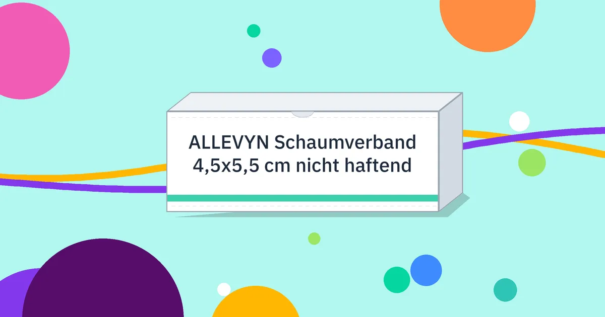 Symbolbild: Packung mit der Aufschrift ALLEVYN Schaumverband 4,5x5,5 cm nicht haftend (PZN 19698339) – Verfügbarkeit und Bezug in Apotheken in Frankfurt am Main