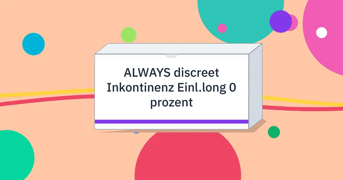 Symbolbild: Packung mit der Aufschrift ALWAYS discreet Inkontinenz Einl.long 0 prozent (PZN 18598274) – Verfügbarkeit und Bezug in Apotheken in Frankfurt am Main