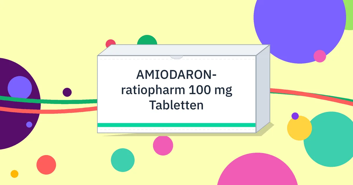 Symbolbild: Packung mit der Aufschrift AMIODARON-ratiopharm 100 mg Tabletten (PZN 00987443) – Verfügbarkeit und Bezug in Apotheken in Frankfurt am Main