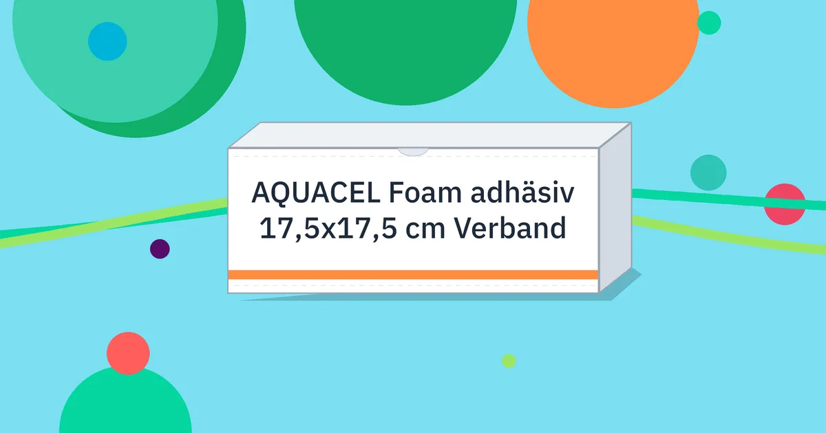 Symbolbild: Packung mit der Aufschrift AQUACEL Foam adhäsiv 17,5x17,5 cm Verband (PZN 12642057) – Verfügbarkeit und Bezug in Apotheken in Frankfurt am Main