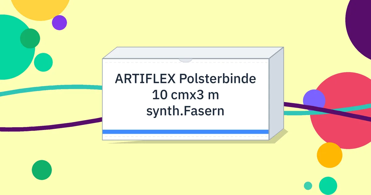 Symbolbild: Packung mit der Aufschrift ARTIFLEX Polsterbinde 10 cmx3 m synth.Fasern (PZN 07154367) – Verfügbarkeit und Bezug in Apotheken in Frankfurt am Main