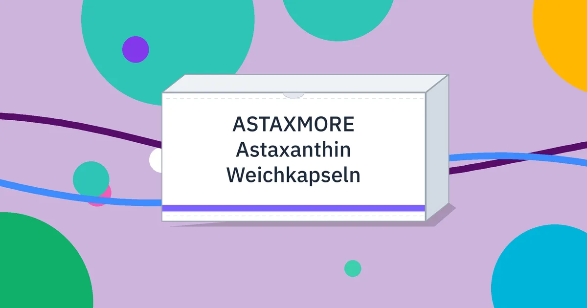 Symbolbild: Packung mit der Aufschrift ASTAXMORE Astaxanthin Weichkapseln (PZN 19848218) – Verfügbarkeit und Bezug in Apotheken in Frankfurt am Main