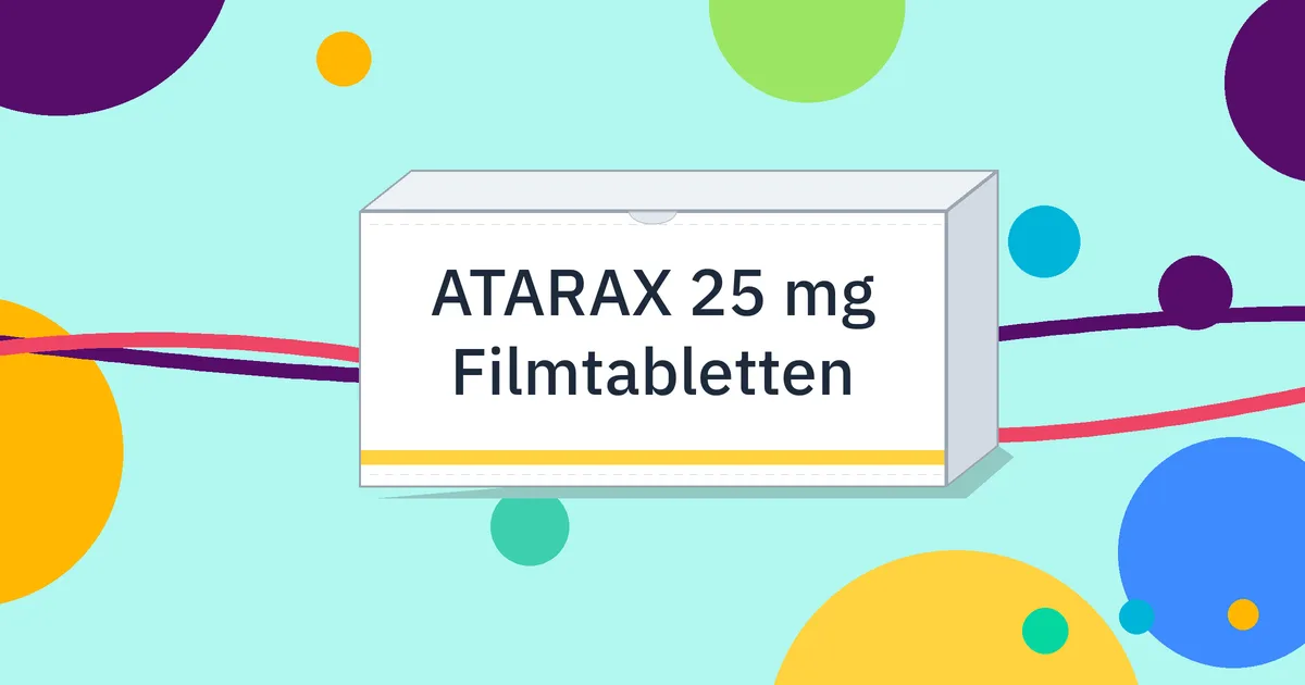 Symbolbild: Packung mit der Aufschrift ATARAX 25 mg Filmtabletten (PZN 16768513) – Verfügbarkeit und Bezug in Apotheken in Frankfurt am Main