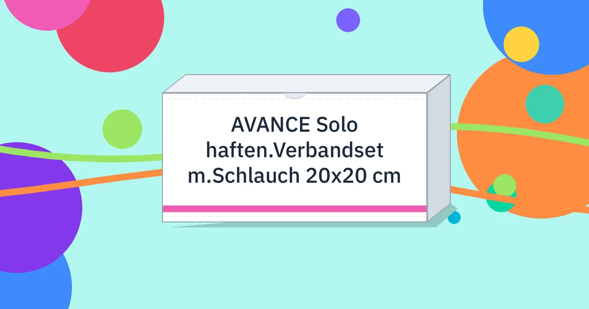 Symbolbild: Packung mit der Aufschrift AVANCE Solo haften.Verbandset m.Schlauch 20x20 cm (PZN 16821785) – Verfügbarkeit und Bezug in Apotheken in Frankfurt am Main