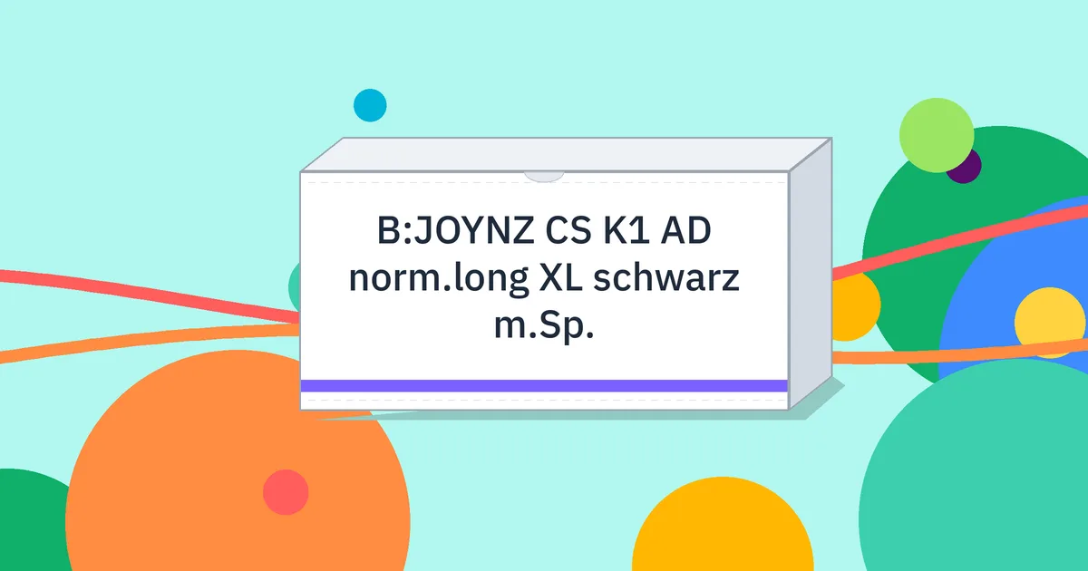 Symbolbild: Packung mit der Aufschrift B:JOYNZ CS K1 AD norm.long XL schwarz m.Sp. (PZN 20524745) – Verfügbarkeit und Bezug in Apotheken in Frankfurt am Main