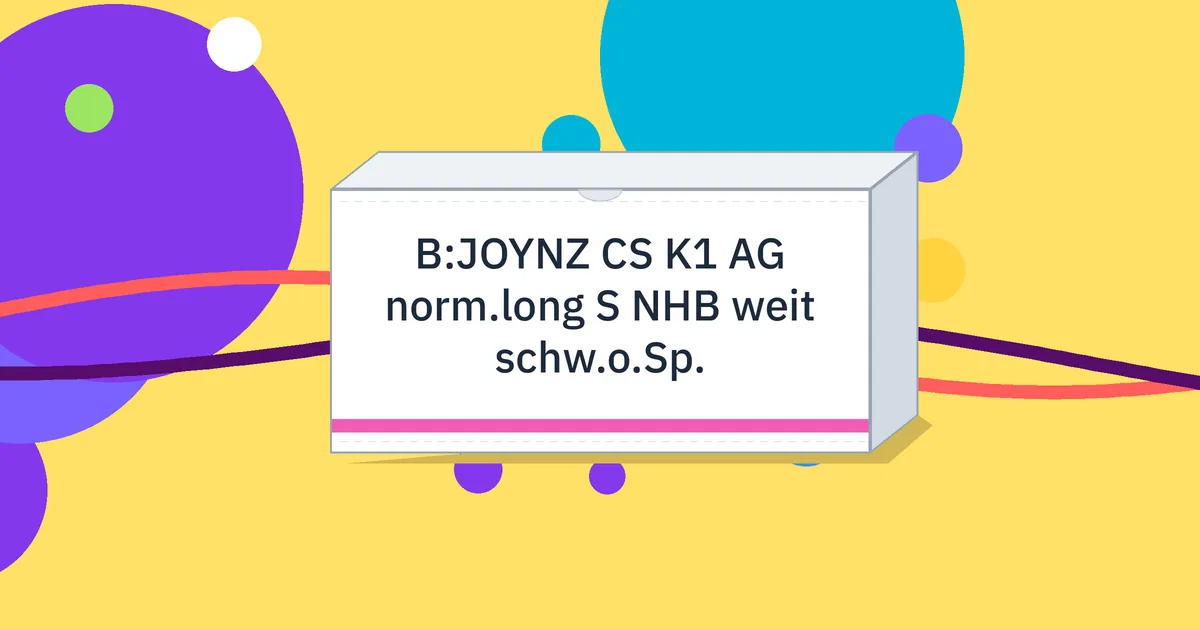 Symbolbild: Packung mit der Aufschrift B:JOYNZ CS K1 AG norm.long S NHB weit schw.o.Sp. (PZN 20535921) – Verfügbarkeit und Bezug in Apotheken in Frankfurt am Main