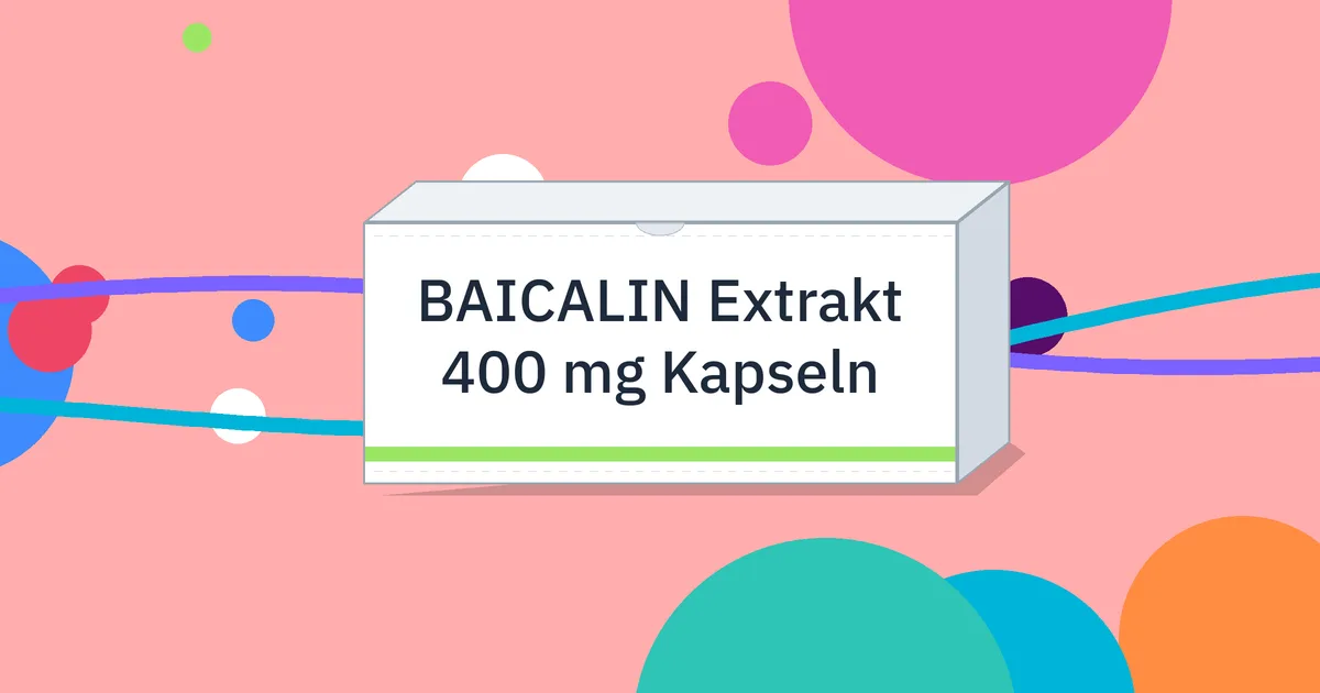 Symbolbild: Packung mit der Aufschrift BAICALIN Extrakt 400 mg Kapseln (PZN 10296846) – Verfügbarkeit und Bezug in Apotheken in Frankfurt am Main