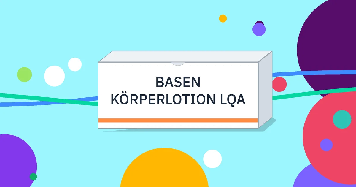 Symbolbild: Packung mit der Aufschrift BASEN KÖRPERLOTION LQA (PZN 00718329) – Verfügbarkeit und Bezug in Apotheken in Frankfurt am Main