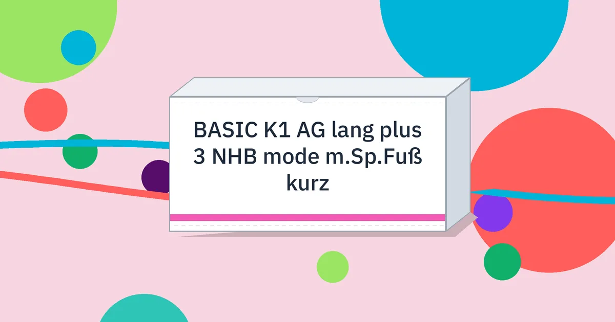 Symbolbild: Packung mit der Aufschrift BASIC K1 AG lang plus 3 NHB mode m.Sp.Fuß kurz (PZN 20260677) – Verfügbarkeit und Bezug in Apotheken in Frankfurt am Main