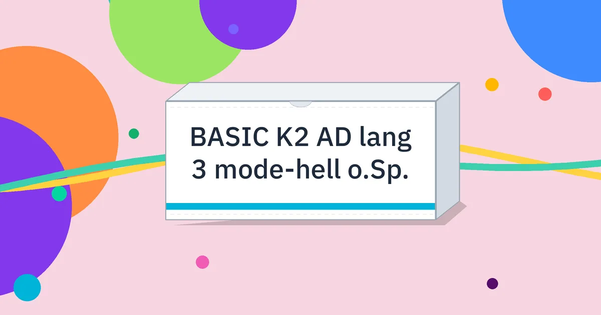 Symbolbild: Packung mit der Aufschrift BASIC K2 AD lang 3 mode-hell o.Sp. (PZN 20264391) – Verfügbarkeit und Bezug in Apotheken in Frankfurt am Main