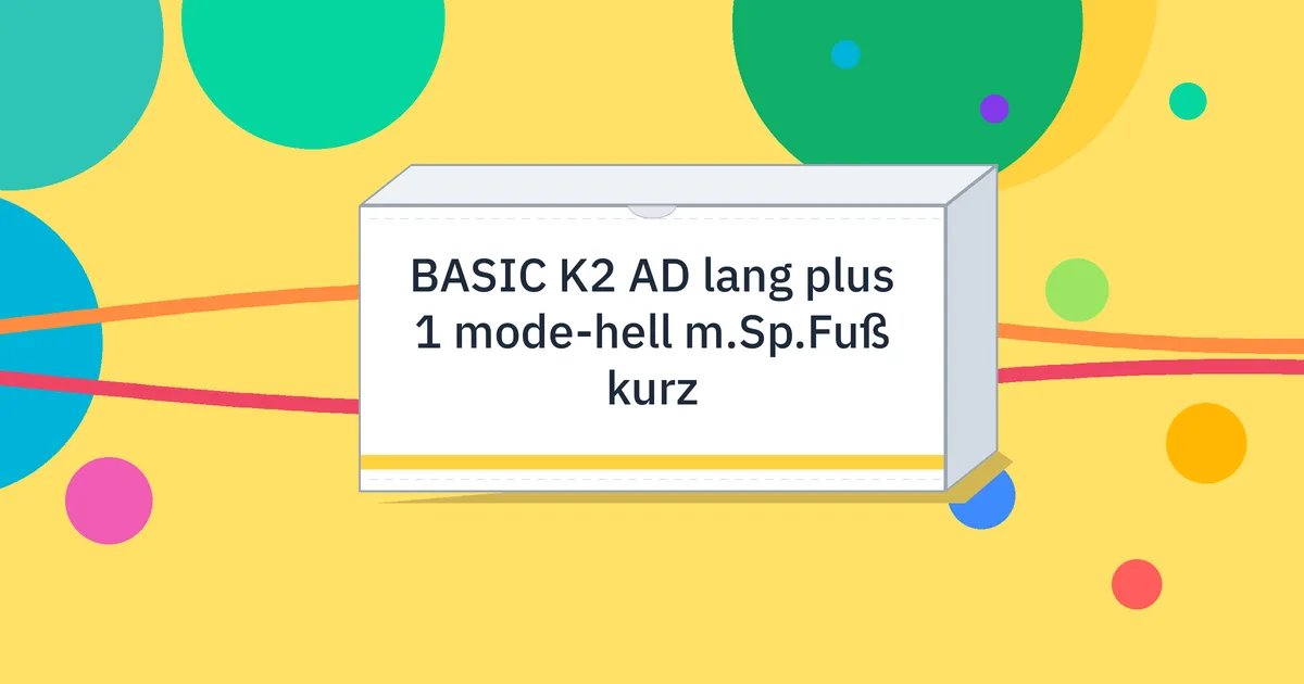 Symbolbild: Packung mit der Aufschrift BASIC K2 AD lang plus 1 mode-hell m.Sp.Fuß kurz (PZN 20263612) – Verfügbarkeit und Bezug in Apotheken in Frankfurt am Main