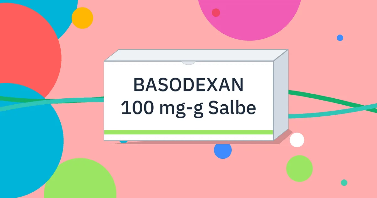 Symbolbild: Packung mit der Aufschrift BASODEXAN 100 mg-g Salbe (PZN 04080094) – Verfügbarkeit und Bezug in Apotheken in Frankfurt am Main
