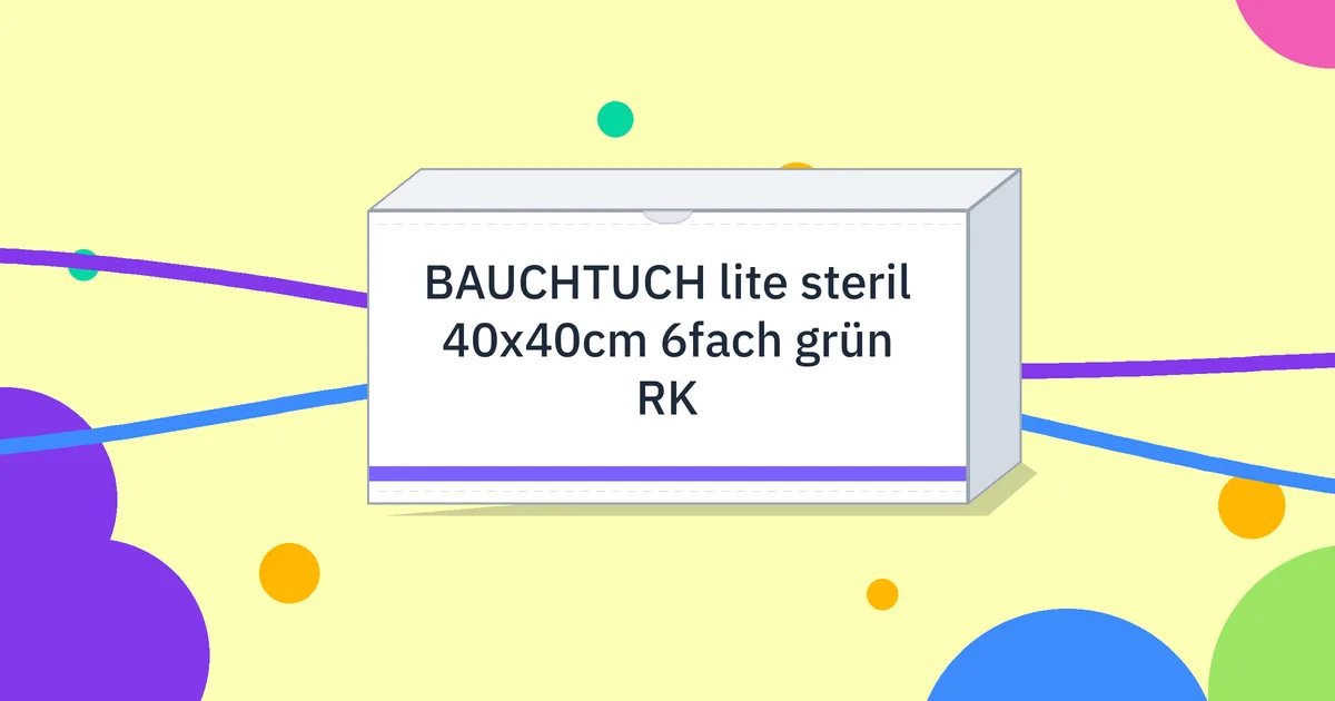 Symbolbild: Packung mit der Aufschrift BAUCHTUCH lite steril 40x40cm 6fach grün RK (PZN 09214079) – Verfügbarkeit und Bezug in Apotheken in Frankfurt am Main